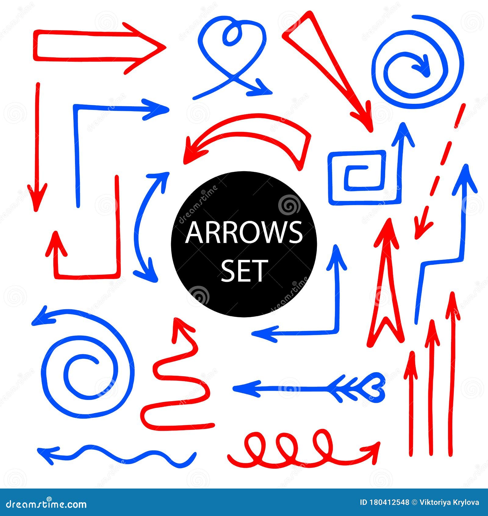 Vector Set of Blue and Red Icons Arrow. Hand-drawn Vector Illustration ...