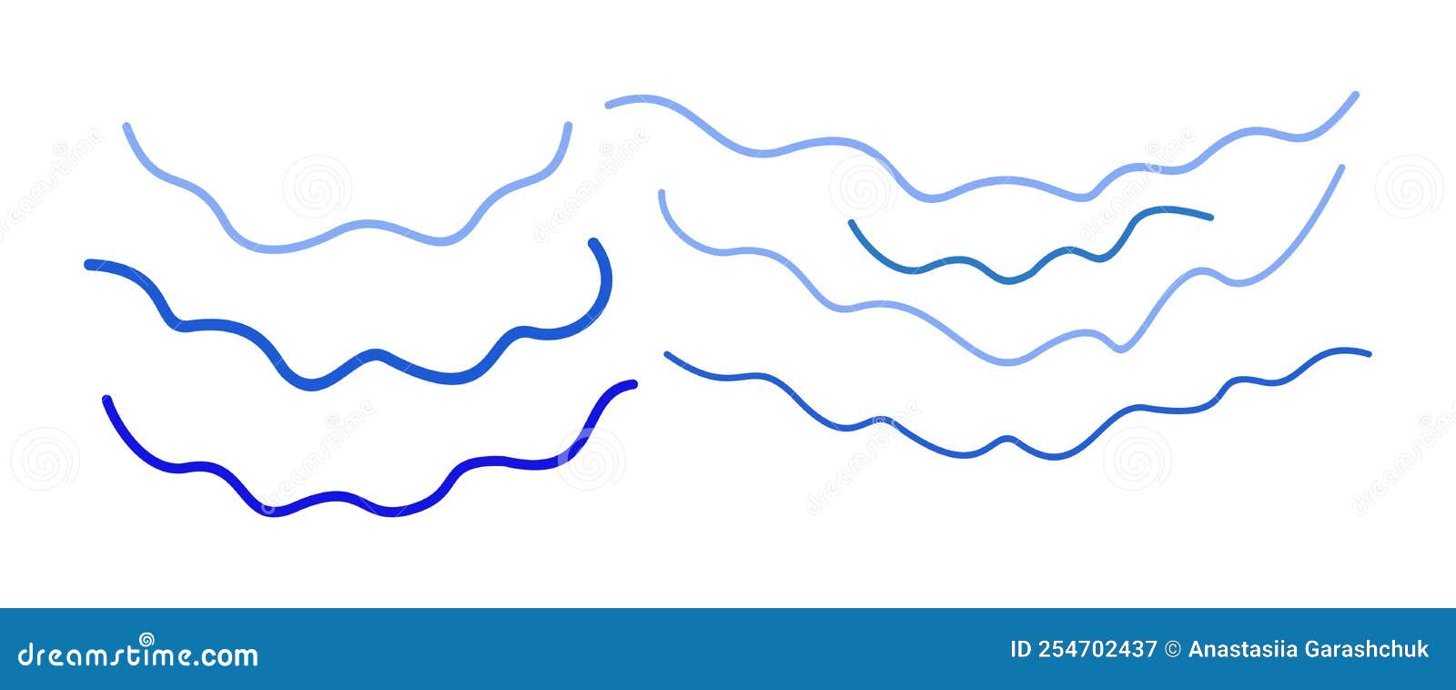 Vector Set of Blue Waves. Curved Lines of Various Shapes Stock Vector ...