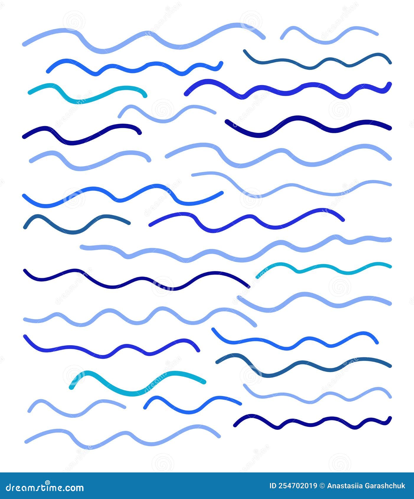 Vector Set of Blue Waves. Curved Lines of Various Shapes Stock Vector ...