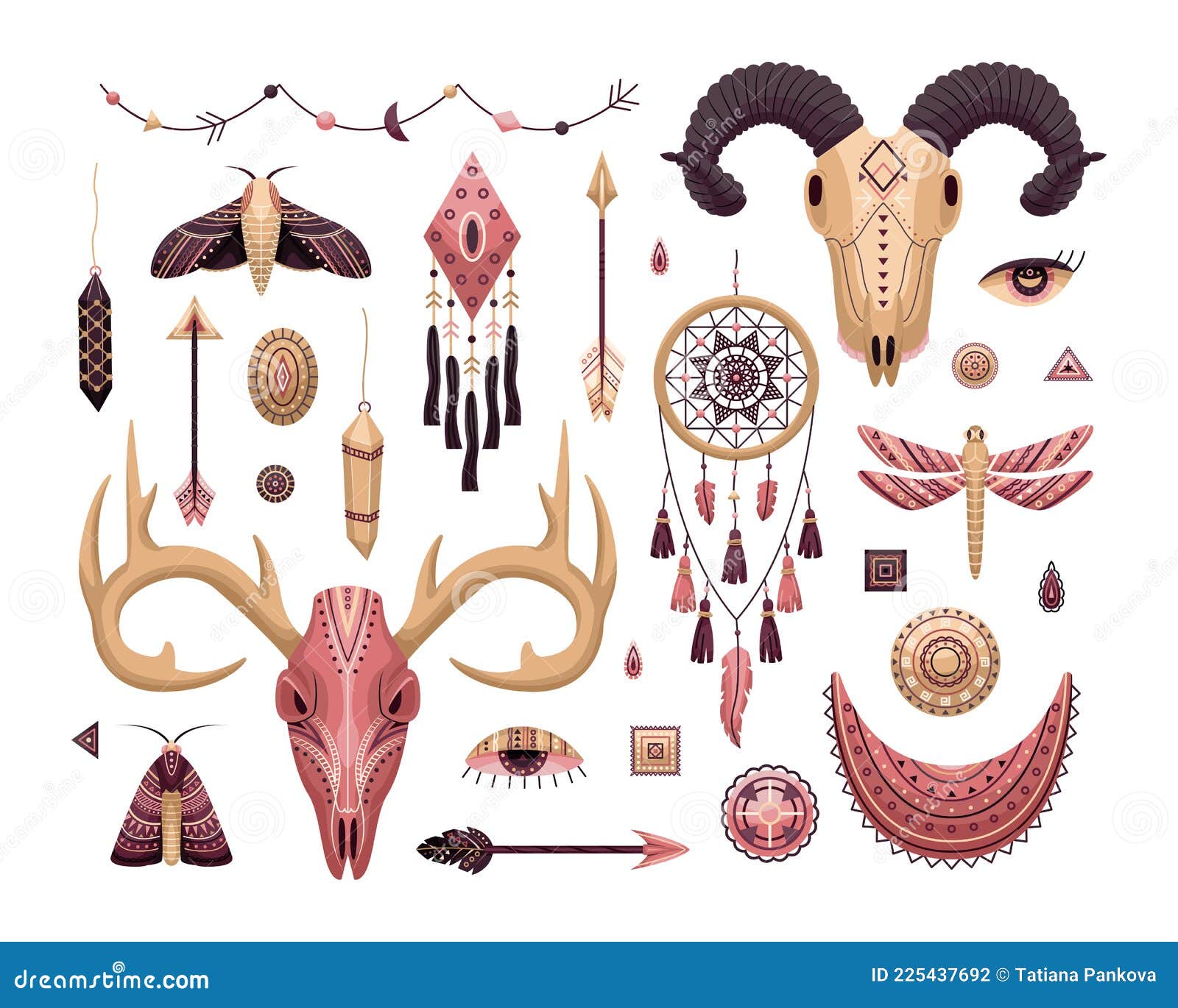 Vector Set of Boho Illustrations. Flat Style Stock Vector ...