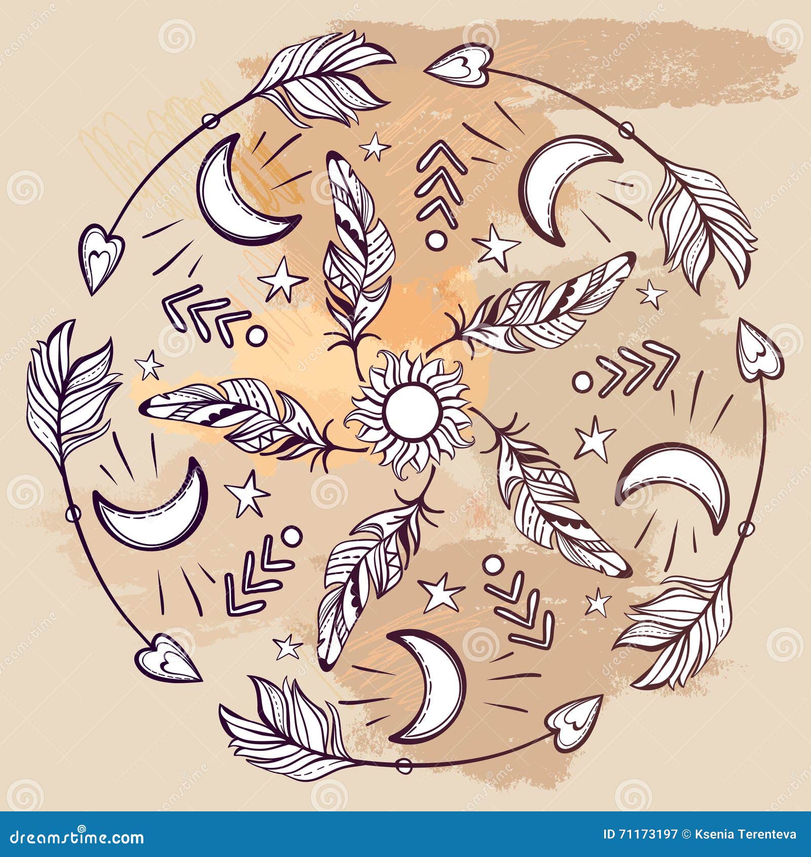 Vector Set of Boho Style Elements.Trendy Hand Drawn Tribal Gypsy Symbol ...