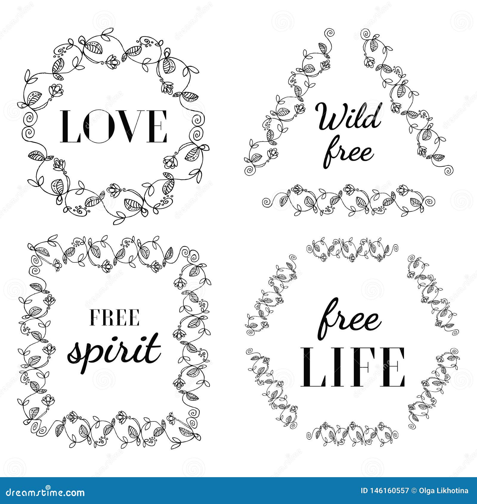 Vector Set of Boho Style Frames and Hand Drawn Elements. Stock Vector ...