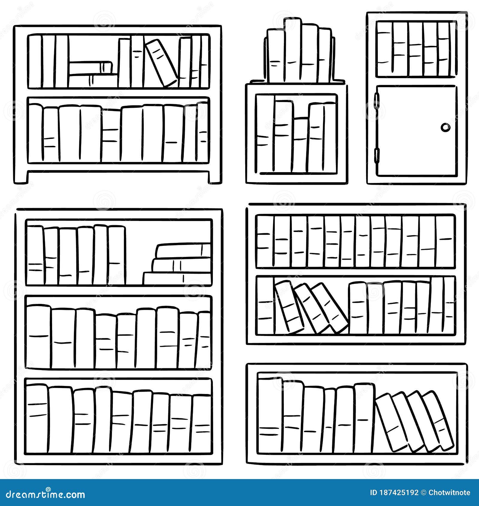 Vector set of bookshelf stock vector. Illustration of bookcase - 187425192