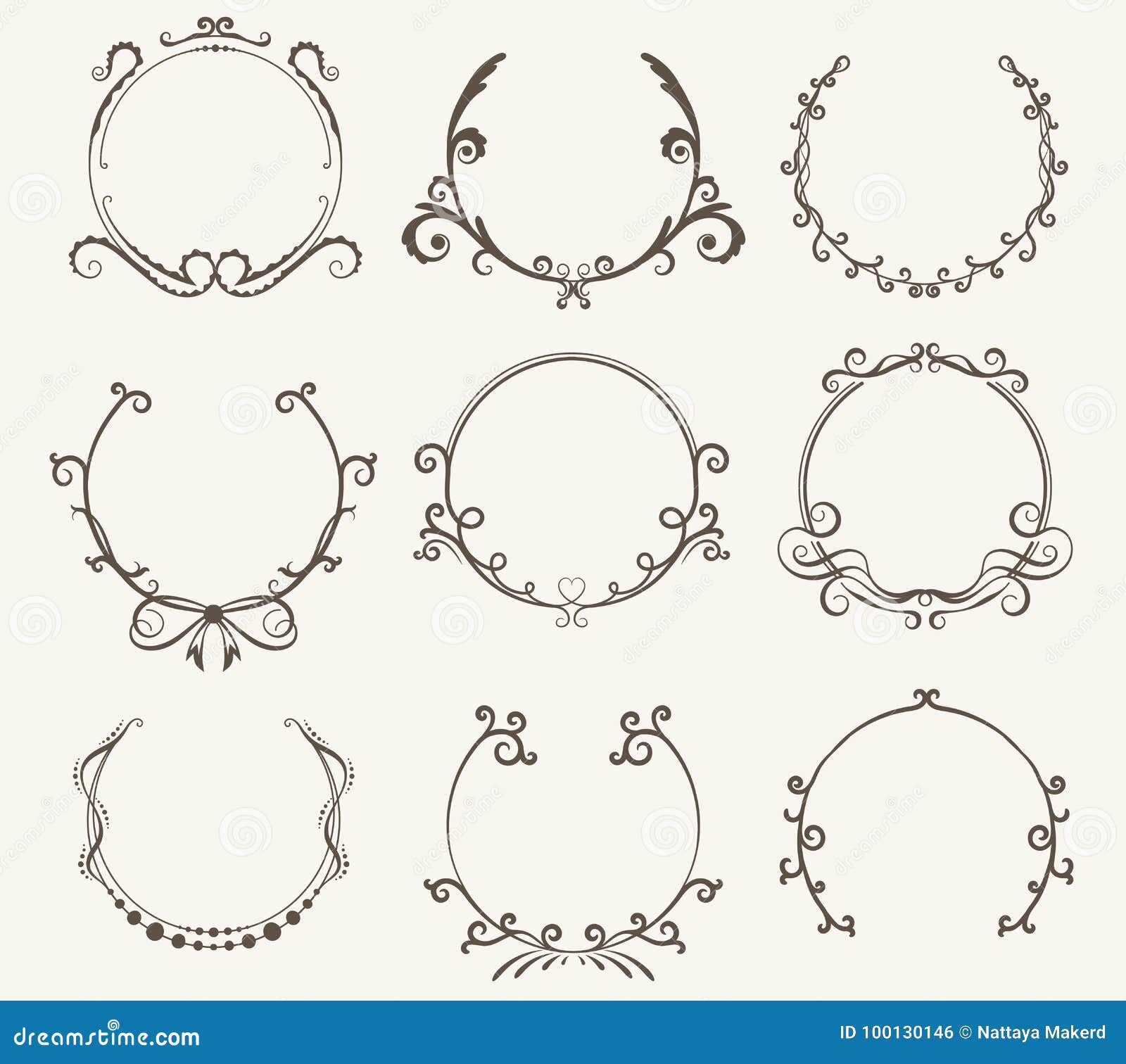 Vector Set of Border Circle Frame Vintage Style Stock Vector ...