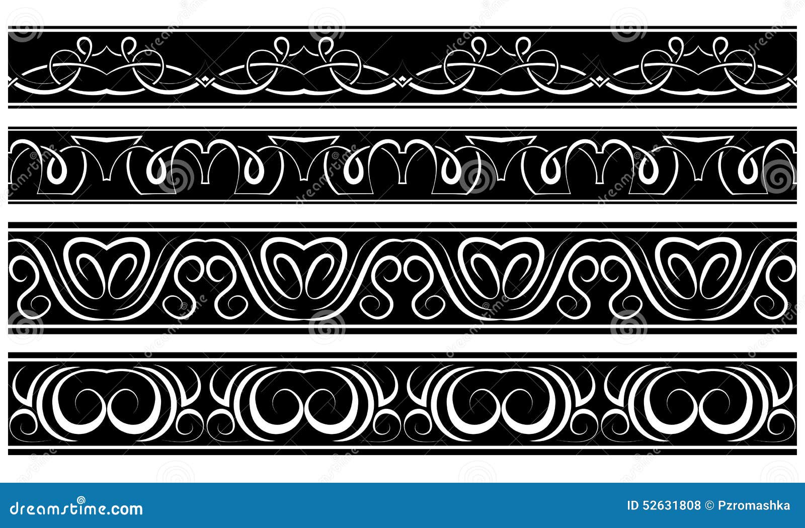 Vector Set of Borders. White Pattern on Black Stock Vector ...