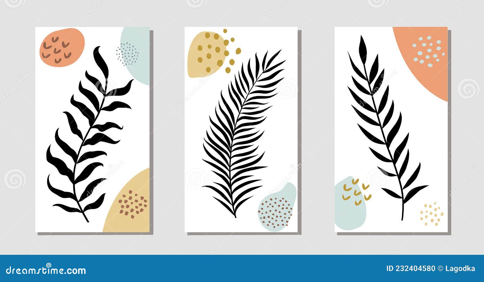 Set of Botanical Autumn Art Lines on Abstract Backgrounds Stock Vector ...