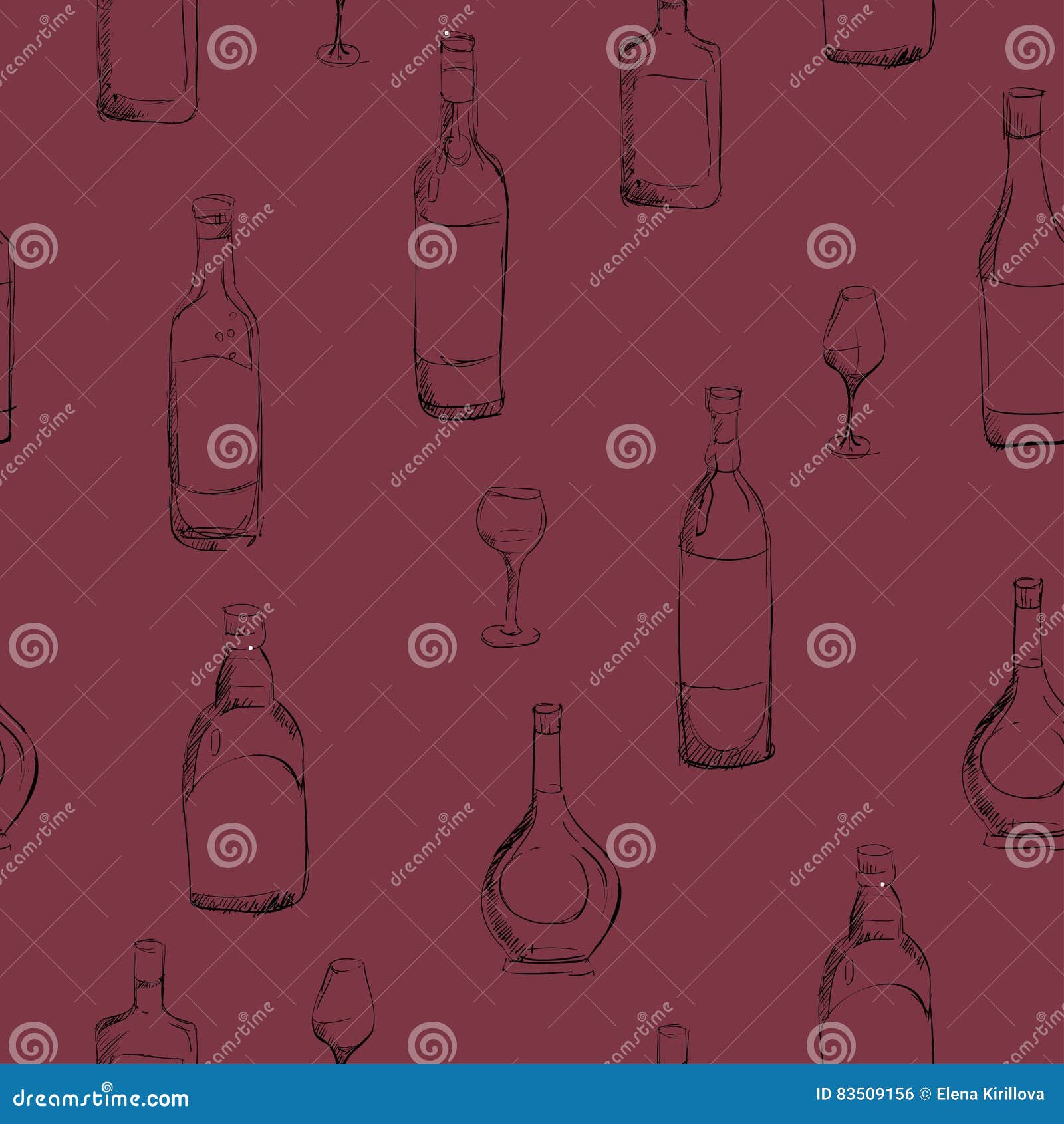 Vector Set of Bottles with Alcohol, Seamless Pattern. Stock Vector ...