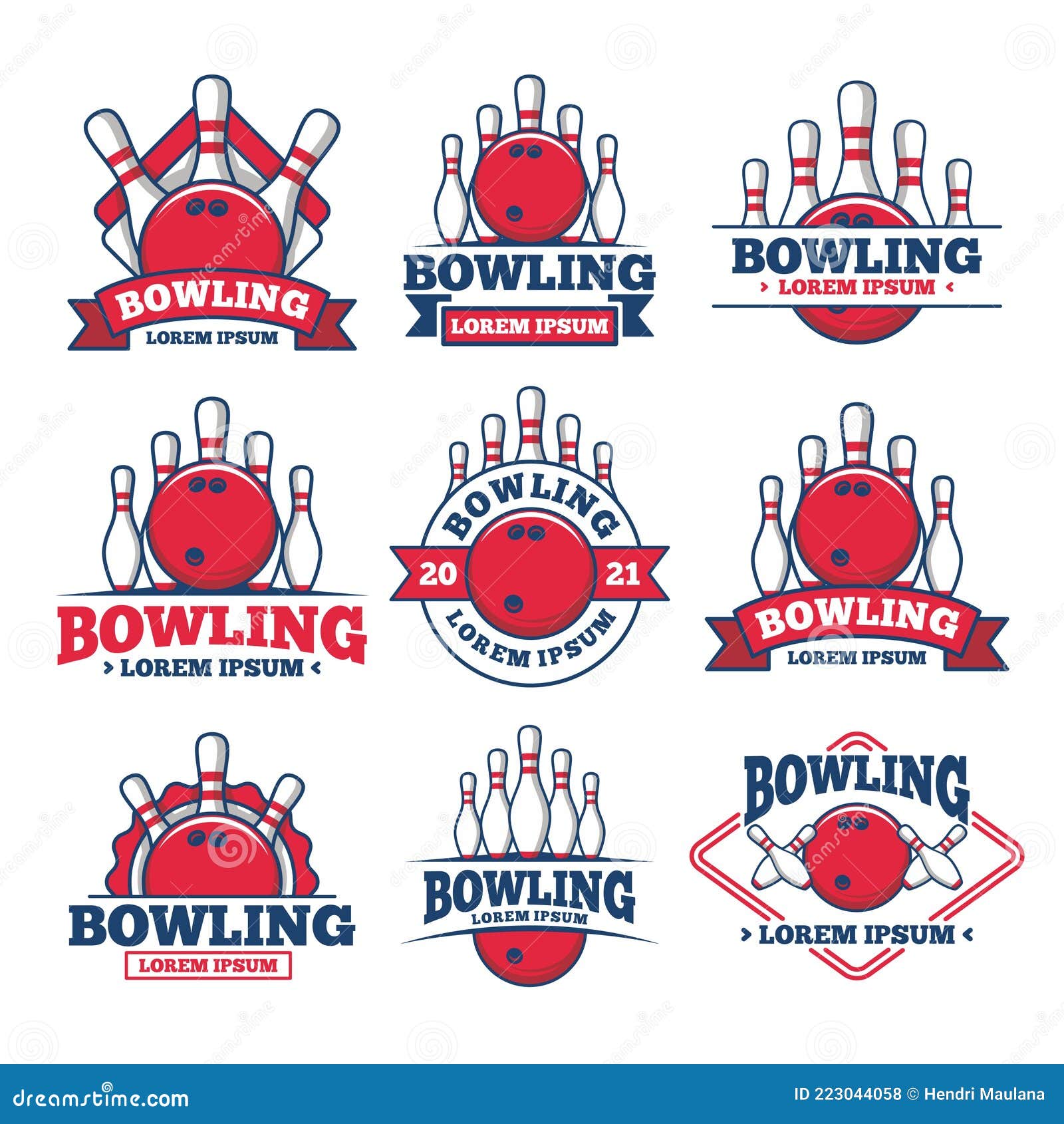 Vector Set of Bowling Logos, Emblems and Design Elements Stock Vector ...