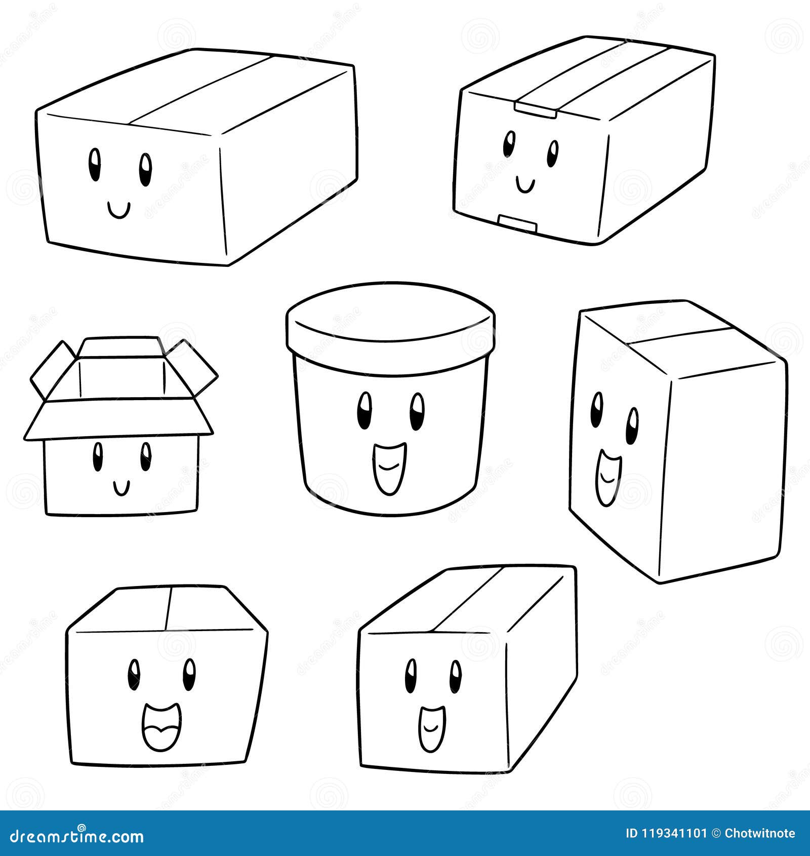 Vector set of box cartoon stock vector. Illustration of draw - 119341101