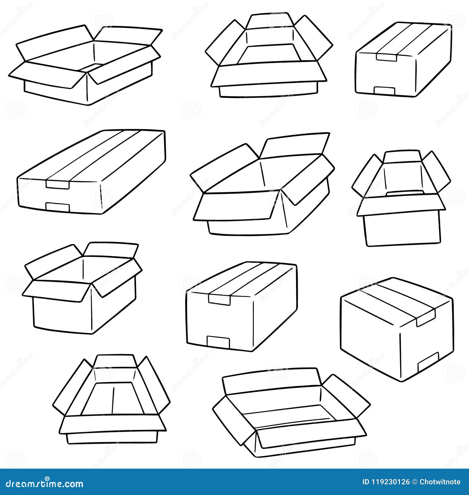 Vector set of box stock vector. Illustration of drawing - 119230126