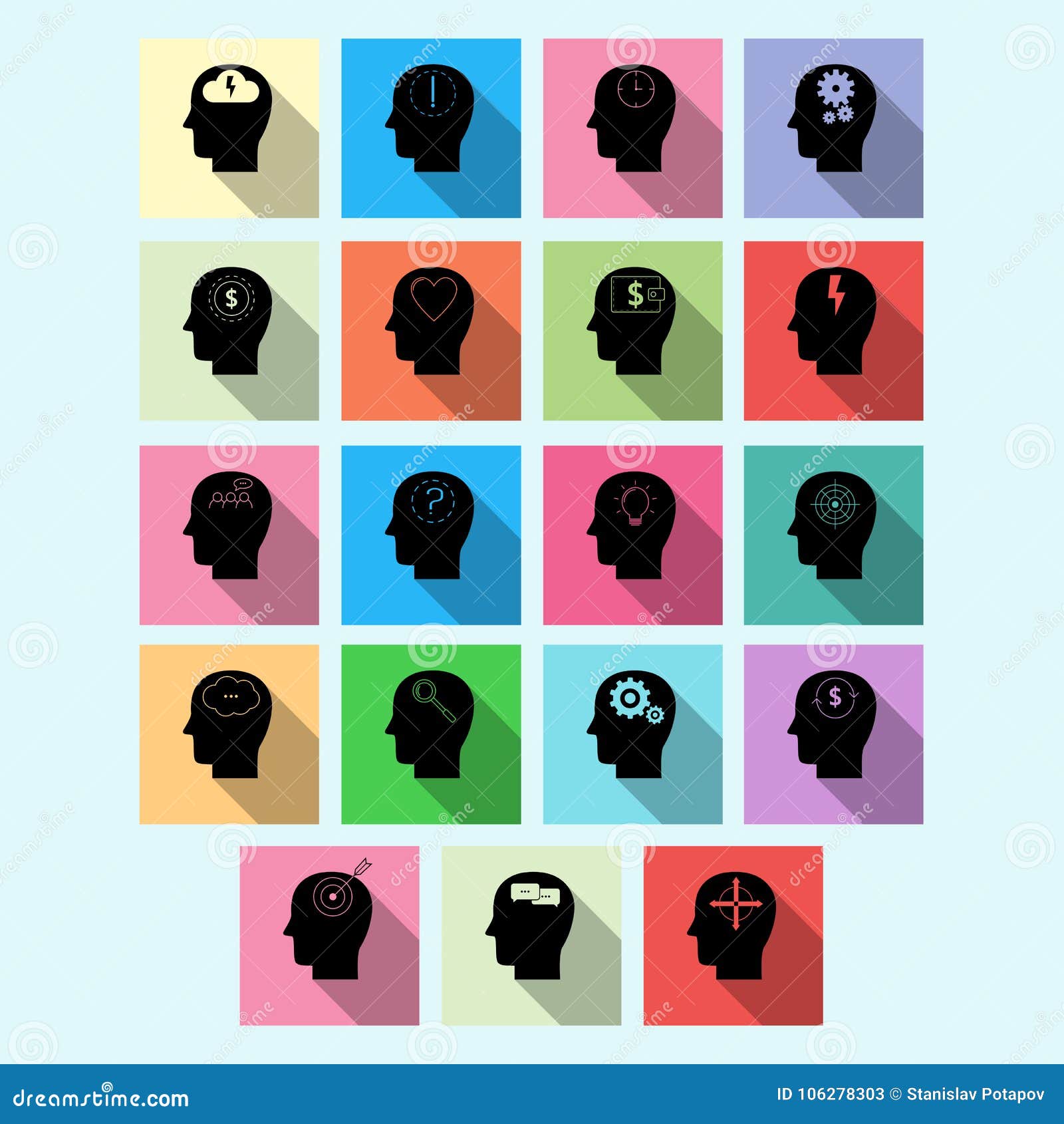 Vector Set of Brain Activity Icons with Long Shadow Stock Vector ...