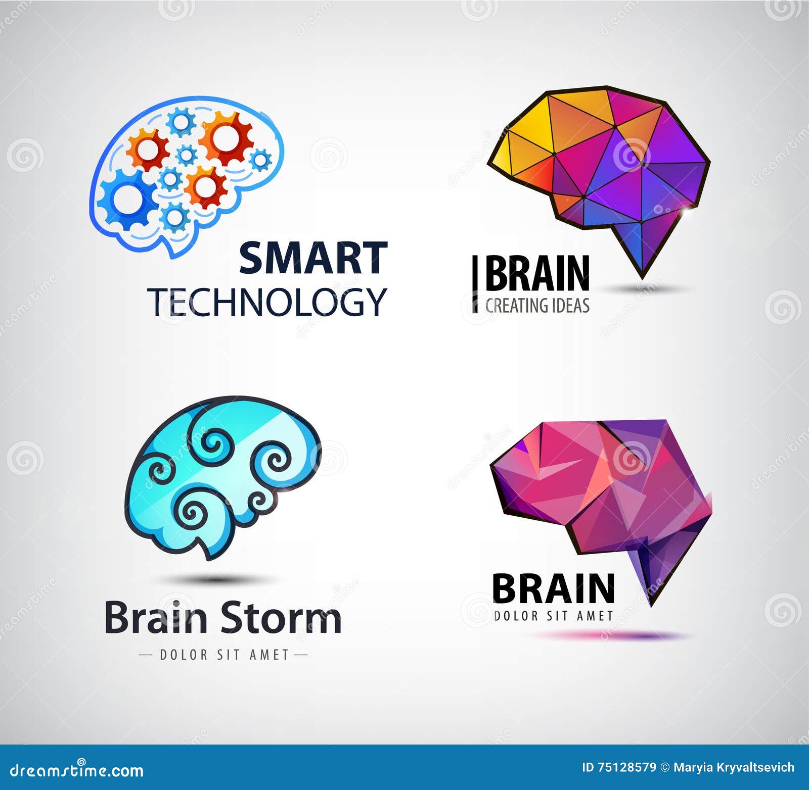 Vector Set of Brain, Technology, Brainstorm Logo. Stock Vector ...