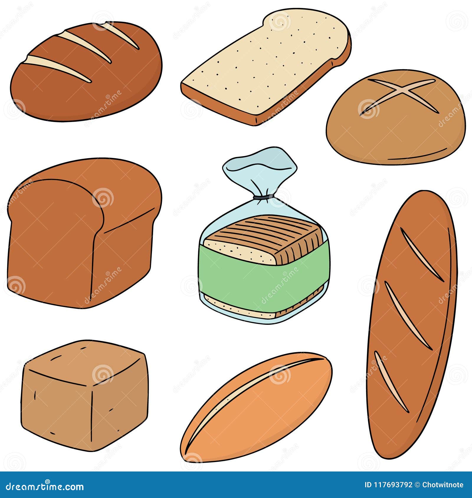 Vector set of bread stock vector. Illustration of draw - 117693792