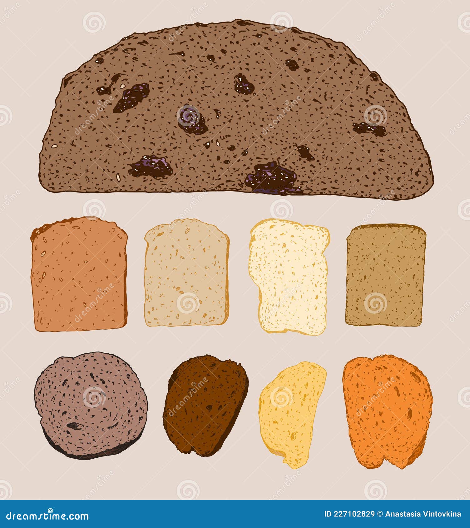 Vector Set of Bread Slices. the Collection is Hand-drawn in a Sketch of ...