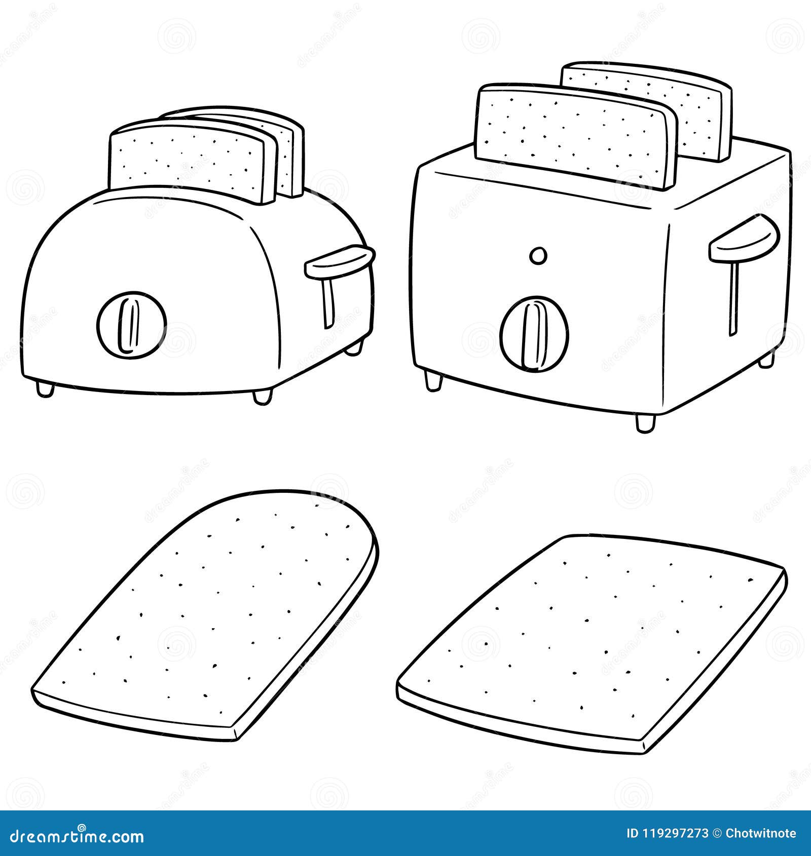 Vector Set of Bread and Toaster Stock Vector - Illustration of icon ...