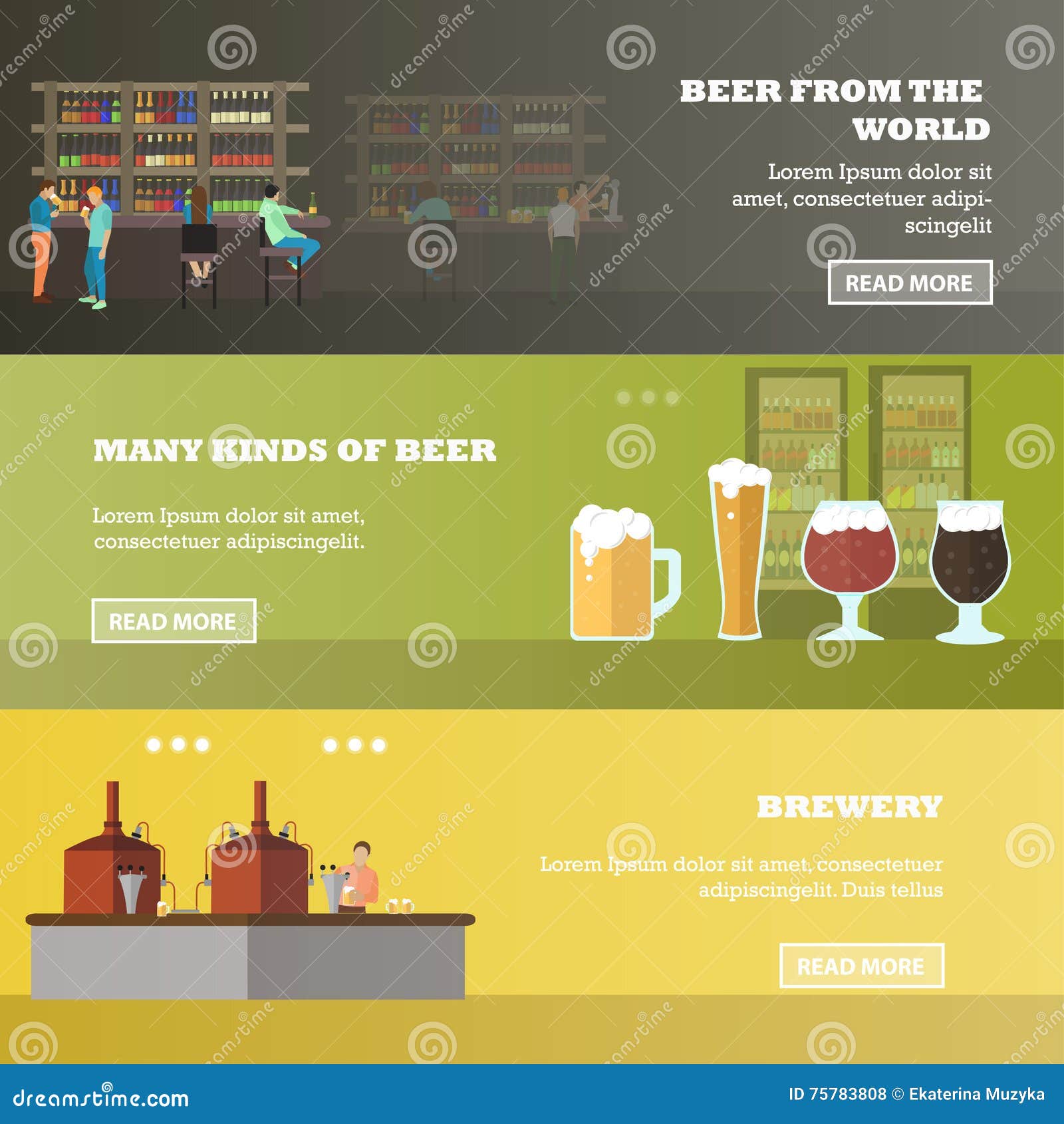Vector Set of Brewery and Beer Restaurant Concept Banners. Visitors ...
