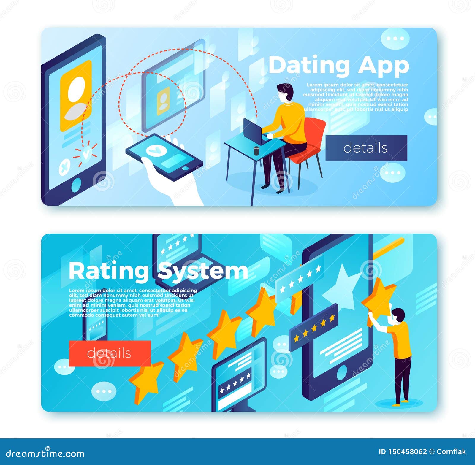 Vector Set of Bright Banner Templates Dating App Stock Vector ...