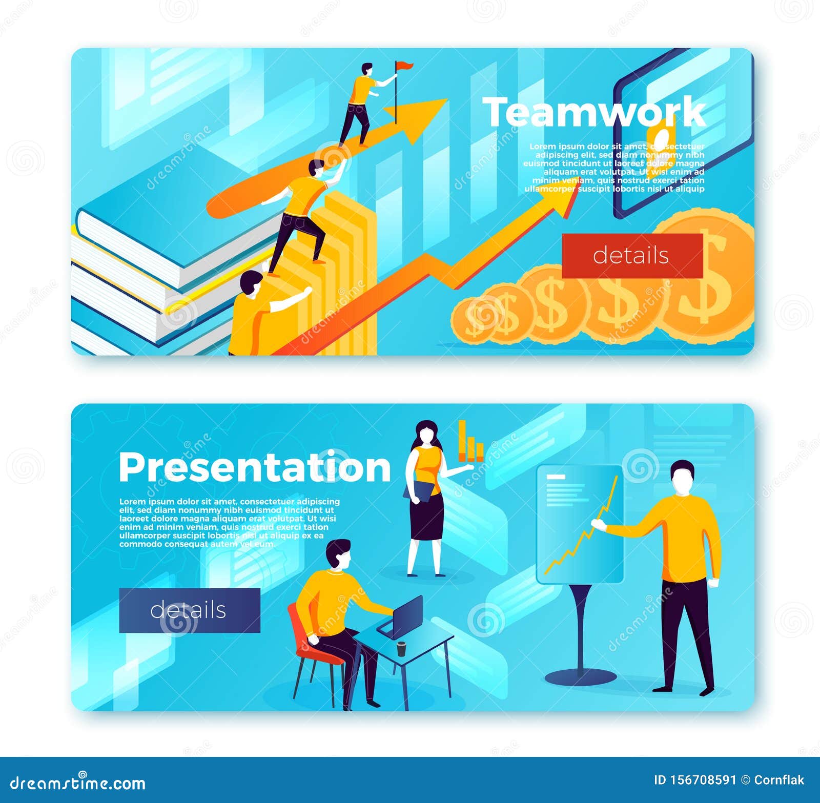 Vector Set Bright Banner Templates with Teamwork Stock Vector ...