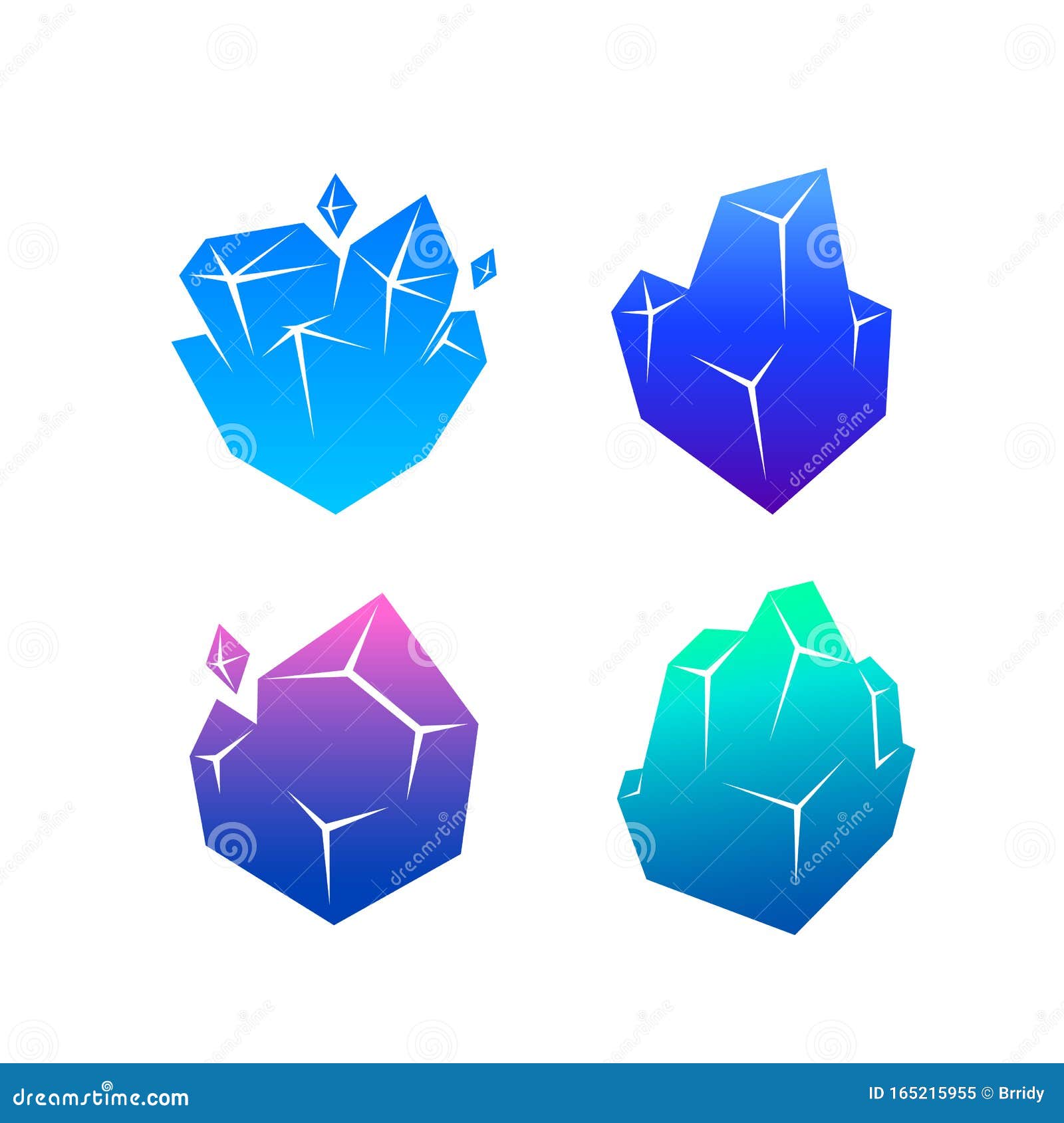 Vector Set of Bright Gradient Colored Crystals. Abstract Gemstone ...