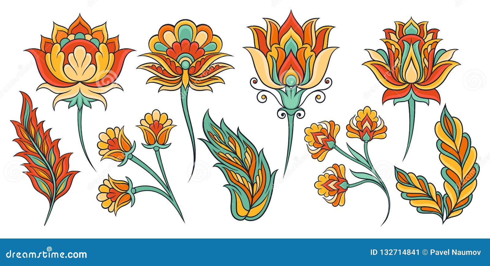 Vector Set of Bright Indian Patterns. Colorful Ethnic Ornaments in ...