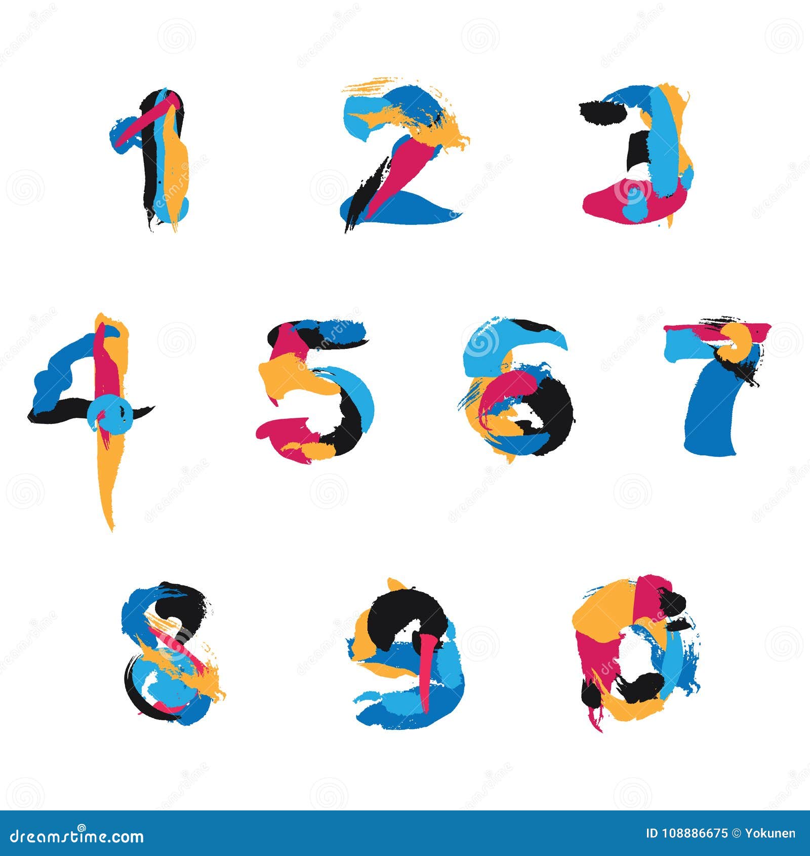 Vector Set with Brush Strokes Numbers from 0 To 9 and Zero. Hand Drawn ...