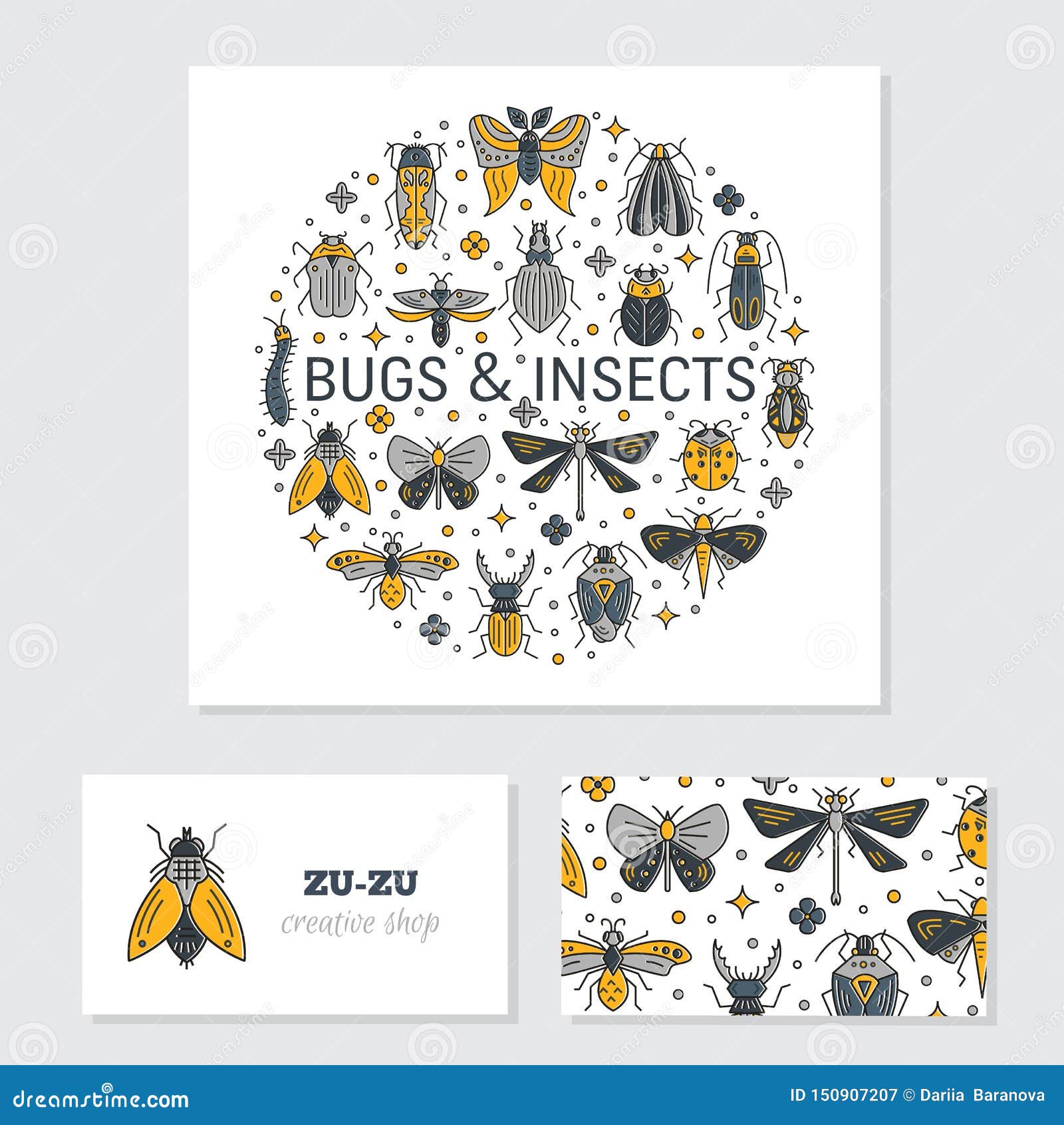 Bugs and Insects Identity Design Cards Vector Stock Vector ...