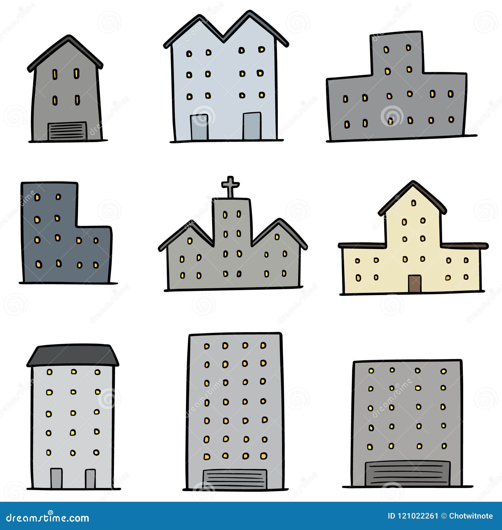 Vector set of building stock vector. Illustration of drawing - 121022261