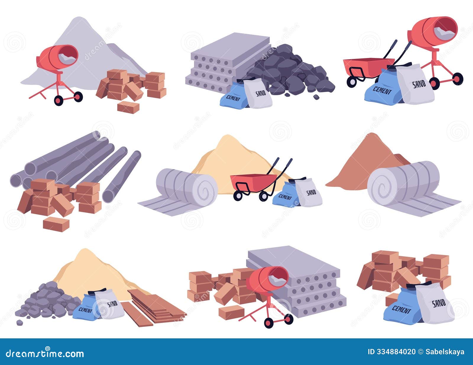 Vector Set of Building Materials. Isolated Background. Stock ...