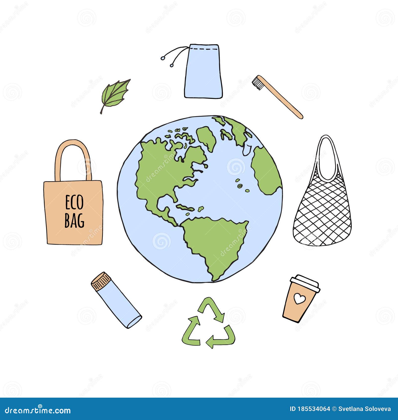 Vector Set Bundle of Colored Sketch Eco Things Stock Illustration ...