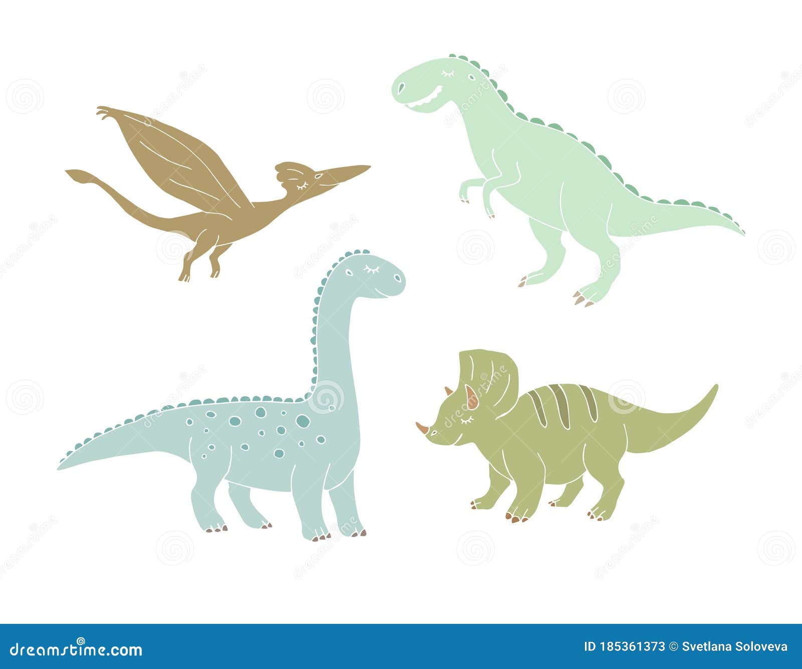 Vector Set Bundle of Different Color Dinosaur Stock Illustration ...