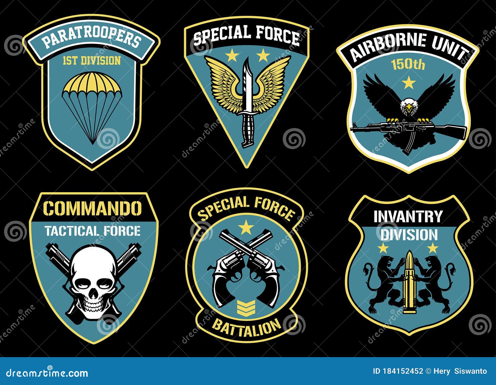Set Bundle of Military Unit Badges Stock Vector - Illustration of ...