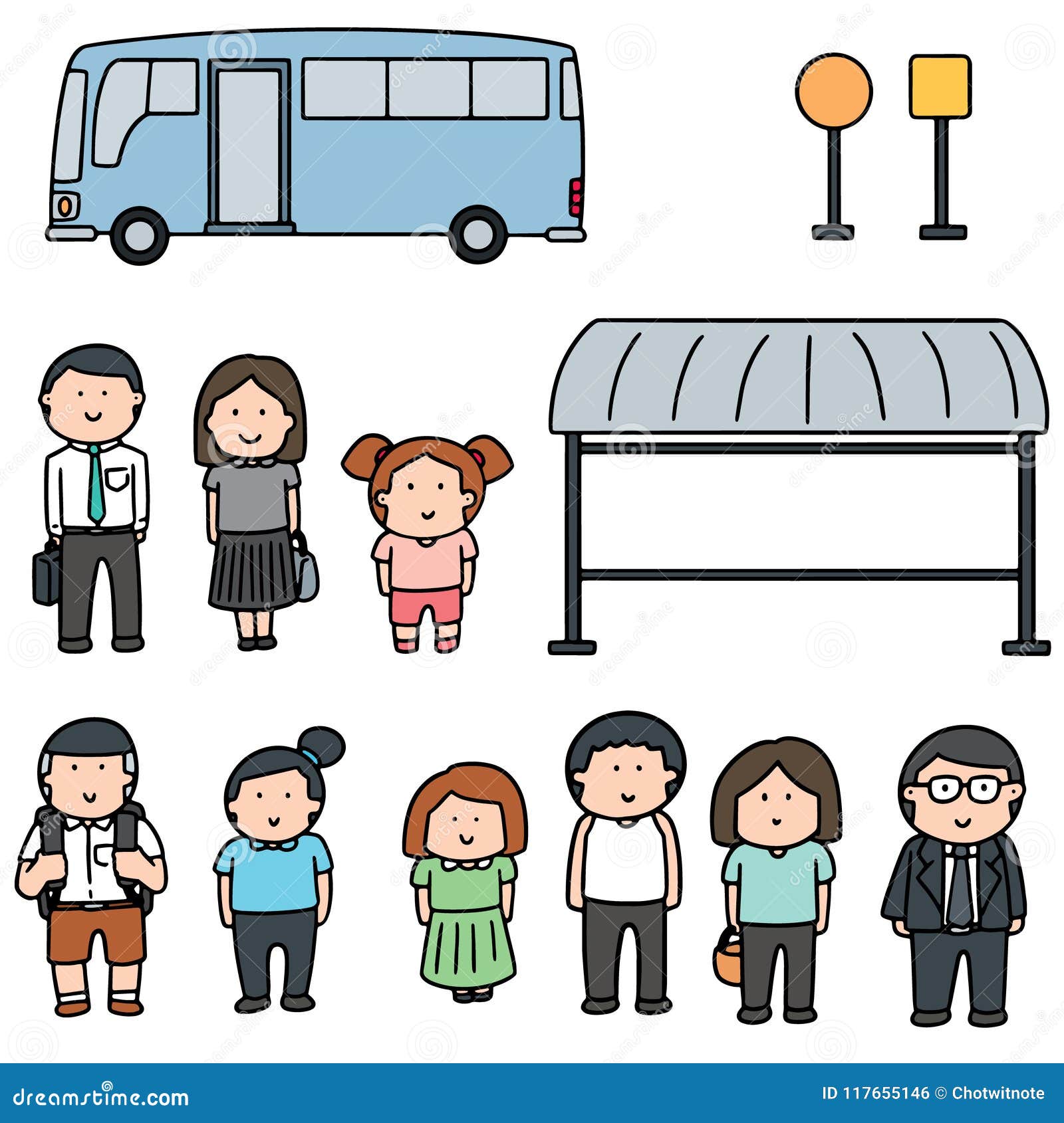 Vector set of bus stop stock vector. Illustration of hand - 117655146