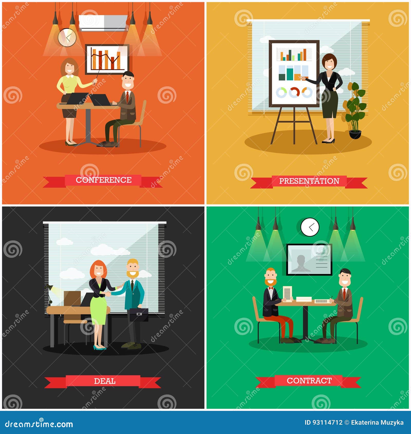 Vector Set of Business People Square Posters in Flat Style Stock Vector ...