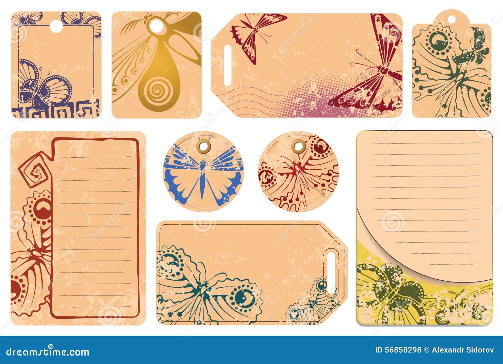 Vector Set: Butterfly Tags for a Message Stock Vector - Illustration of ...