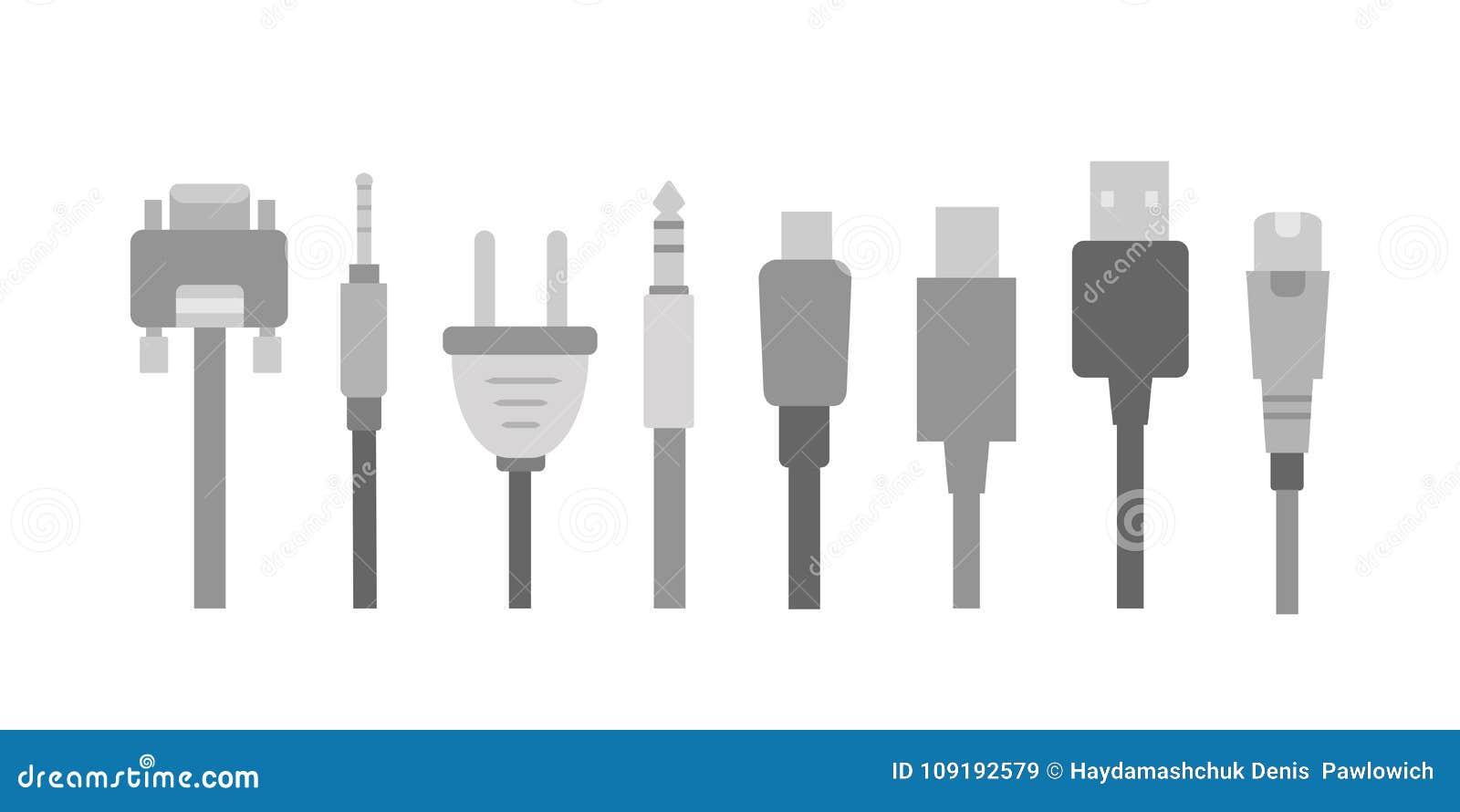 Vector Set of Cable Wire Computer and Electricity Plug Collection ...