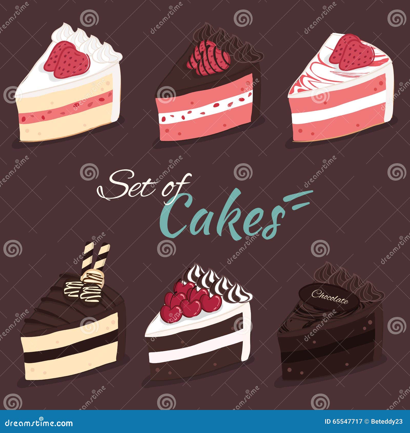 Vector set of cakes stock vector. Illustration of delicious - 65547717