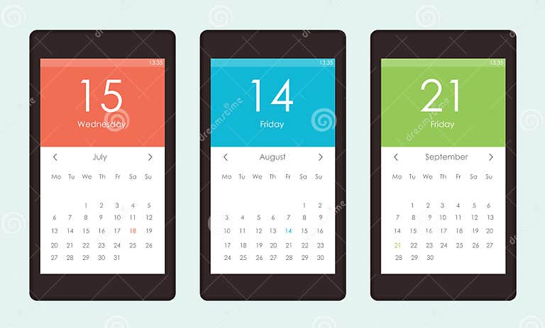 Vector Set of Calendar Widget UI for Mobile App and Web Stock Vector ...