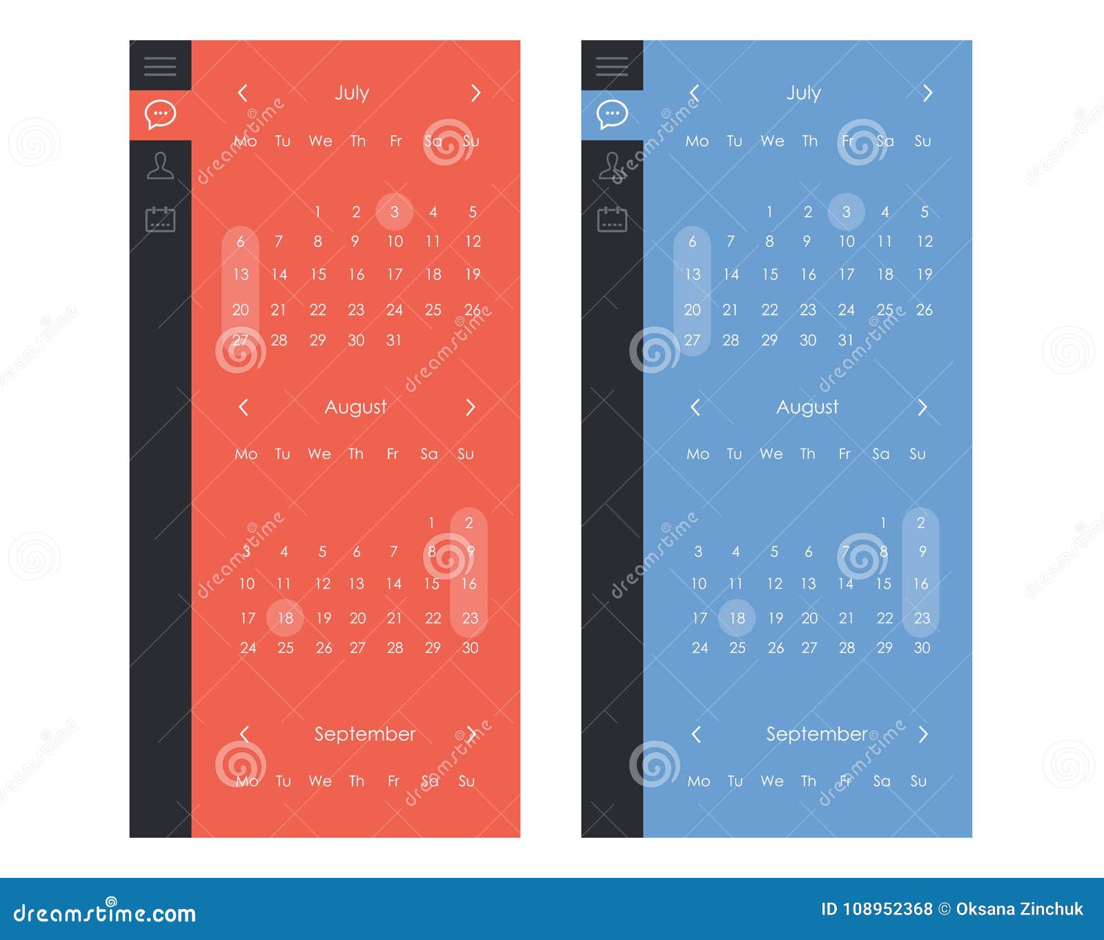 Vector Set of Calendar Widget UI Stock Vector - Illustration of date ...