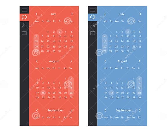 Vector Set of Calendar Widget UI Stock Vector - Illustration of date ...