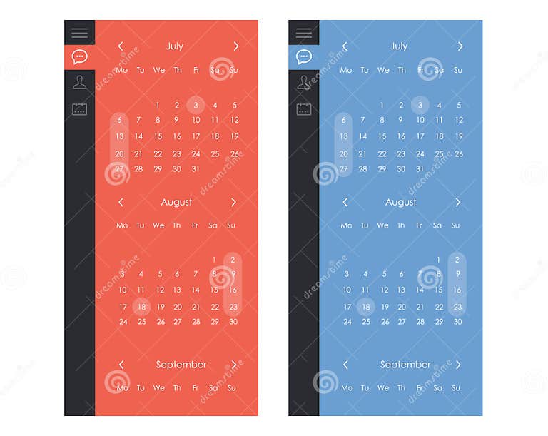 Vector Set of Calendar Widget UI Stock Vector - Illustration of date ...