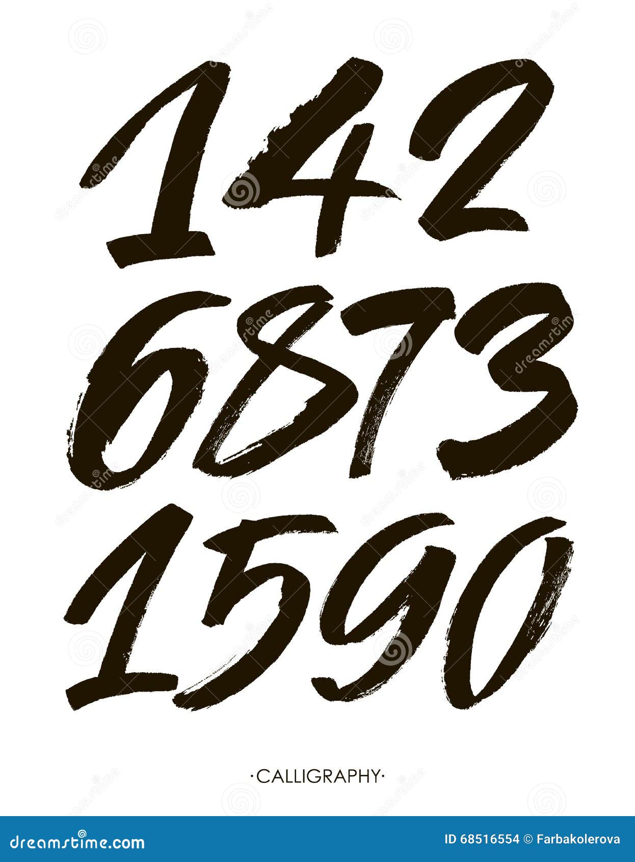 Vector Set of Calligraphic Acrylic or Ink Numbers Stock Illustration ...