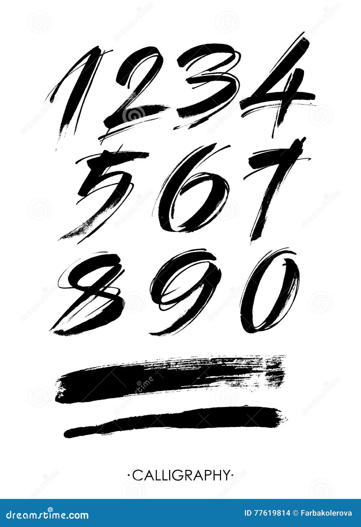 Vector Set of Calligraphic Acrylic or Ink Numbers Stock Illustration ...
