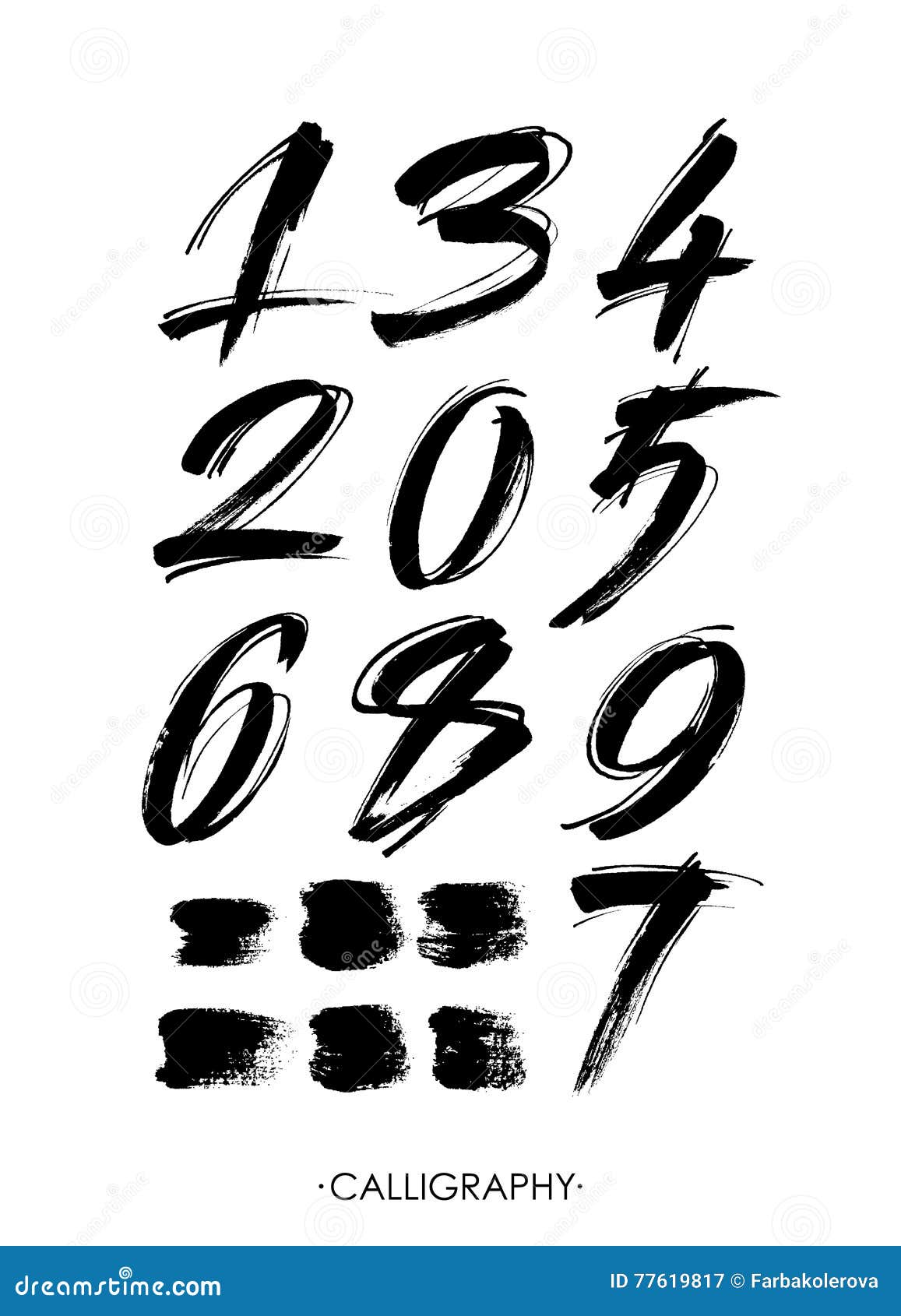 Vector Set of Calligraphic Acrylic or Ink Numbers Stock Illustration ...