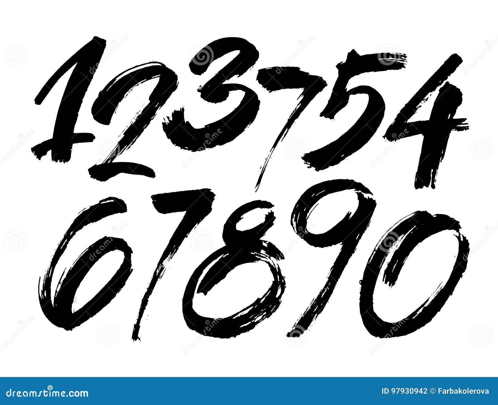 Vector Set of Calligraphic Acrylic or Ink Numbers, Brush Lettering ...