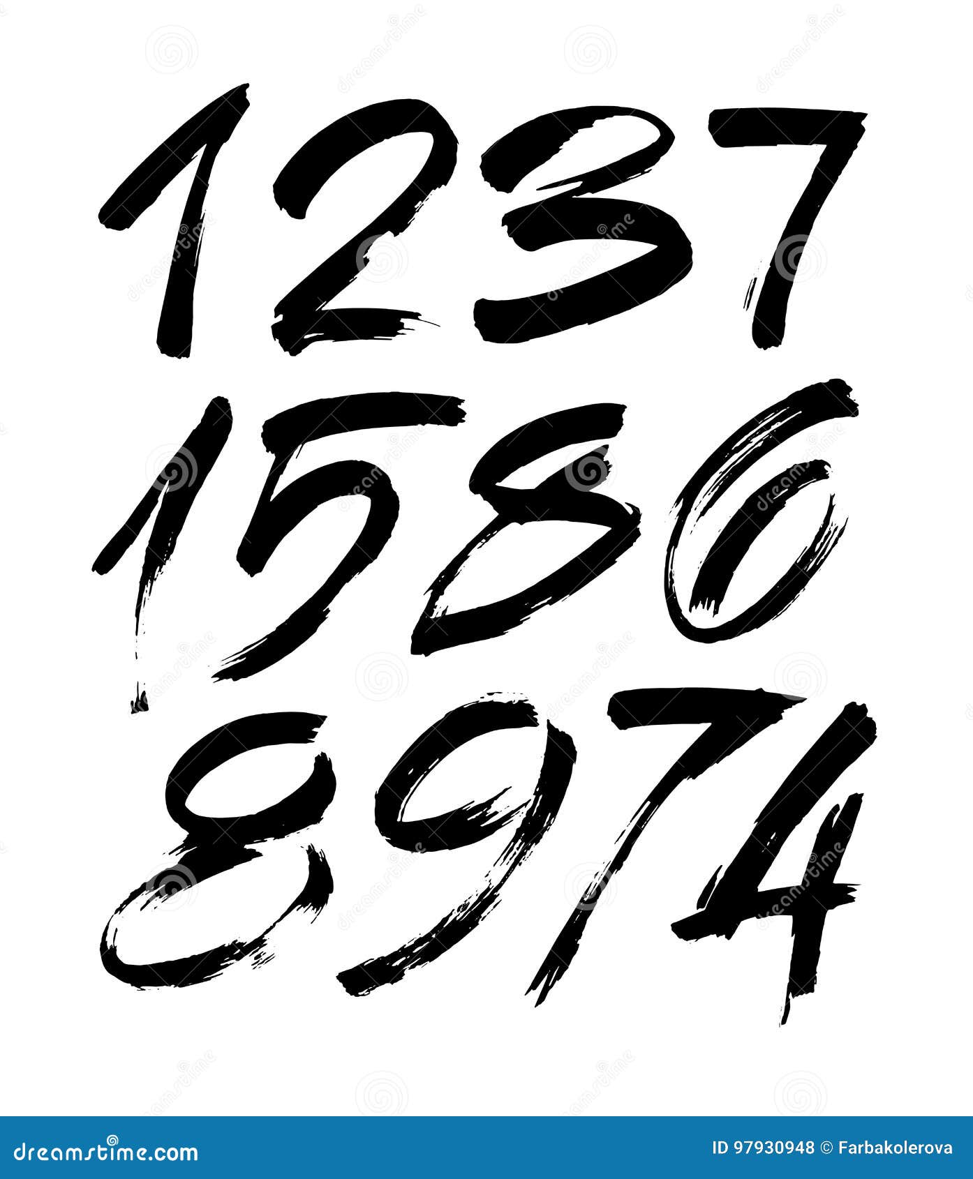 Vector Set of Calligraphic Acrylic or Ink Numbers, Brush Lettering ...