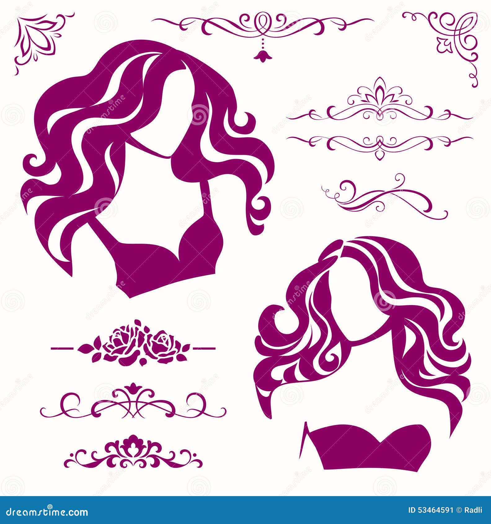 Vector Set of Calligraphic Beauty Elements and Female Icons Stock ...