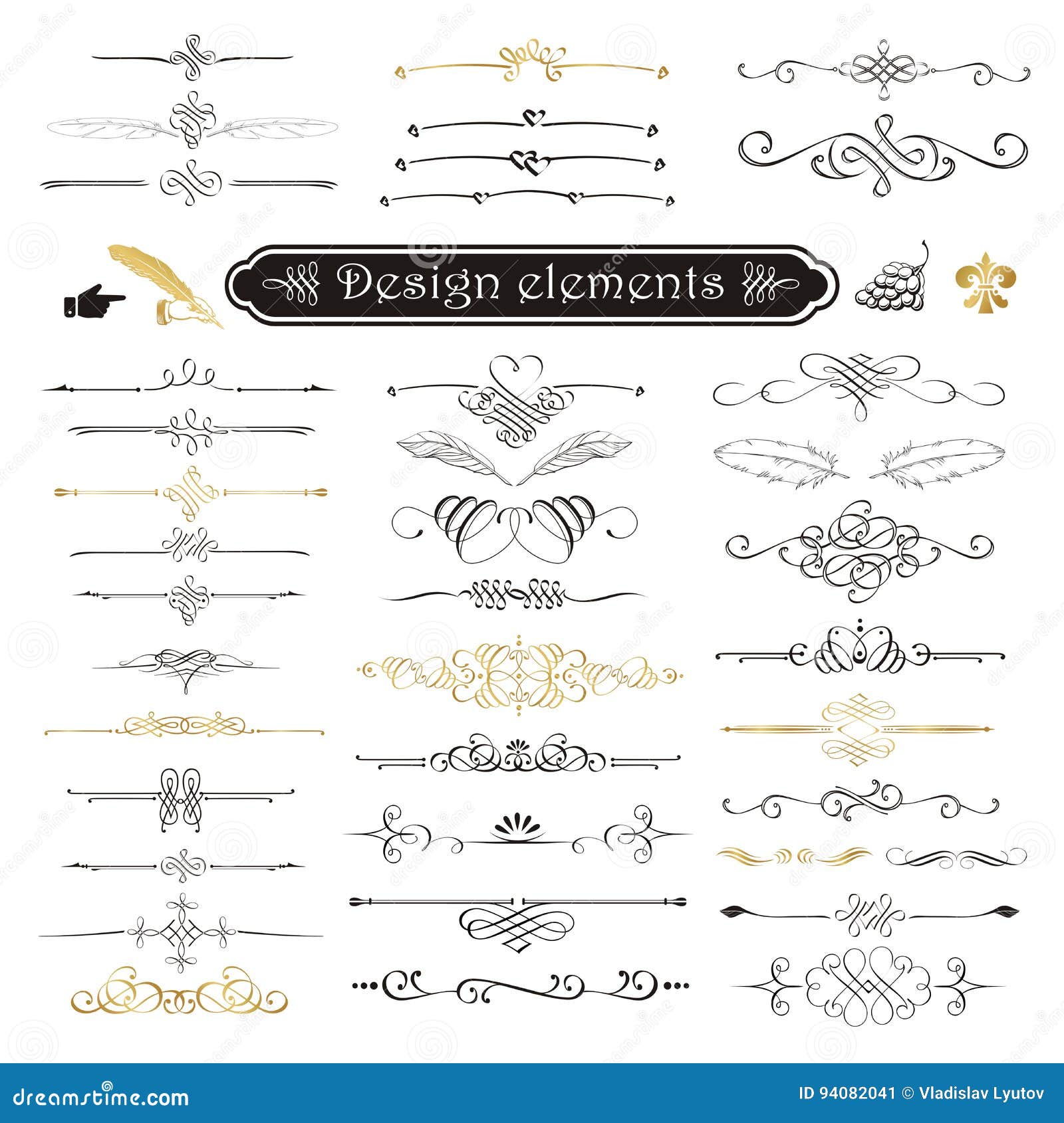 Vector Set of Calligraphic Design Elements and Page Decor. Stock Vector ...
