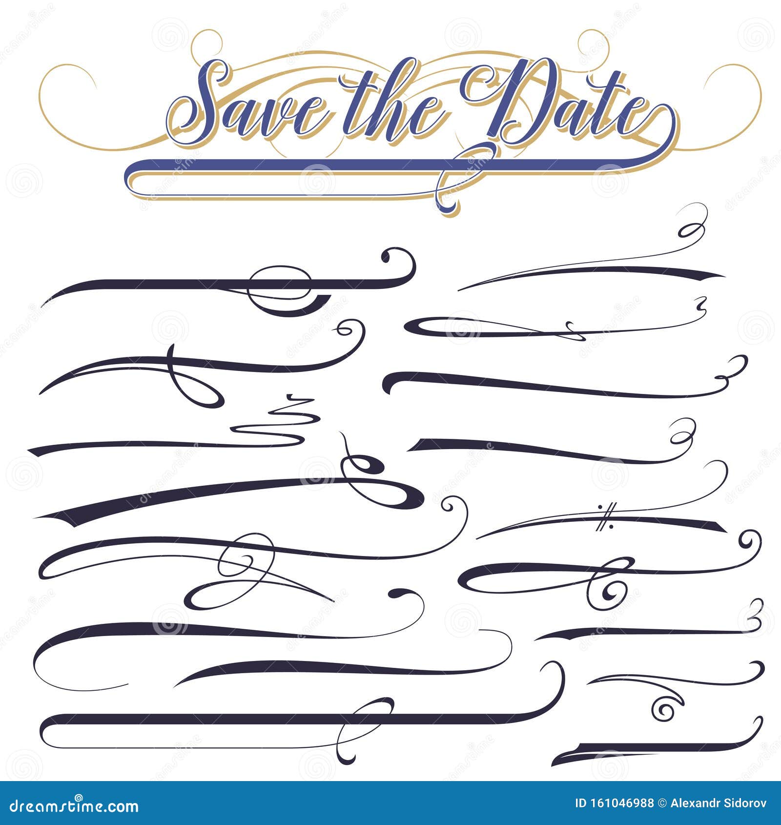 Vector Set of Calligraphic Elements for Design Inscriptions in Retro ...