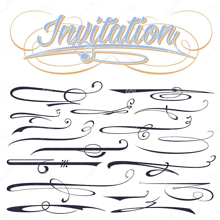 Vector Set of Calligraphic Elements for Design Inscriptions in Retro ...