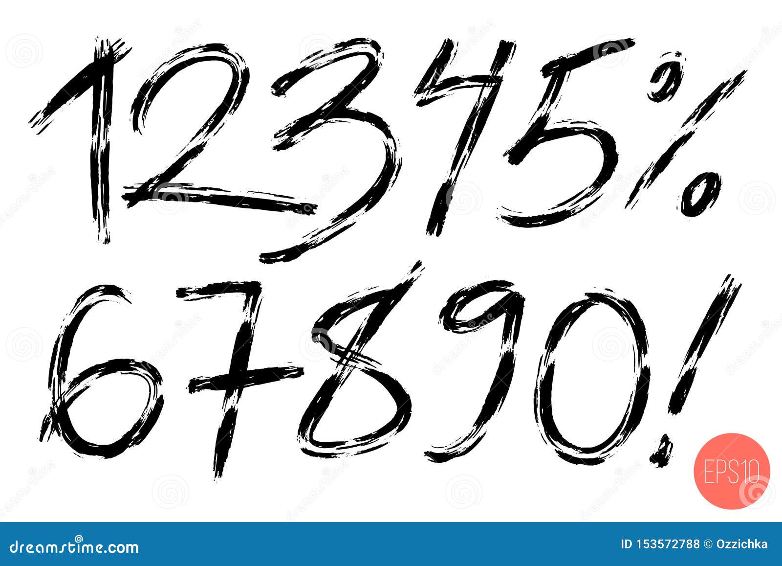 Vector Set of Calligraphic Hand Written Numbers. Design Elements, Brush ...